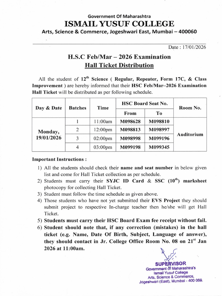 FEB-2026 Science Hall Ticket Distribution Notice | PDF | Schools ...