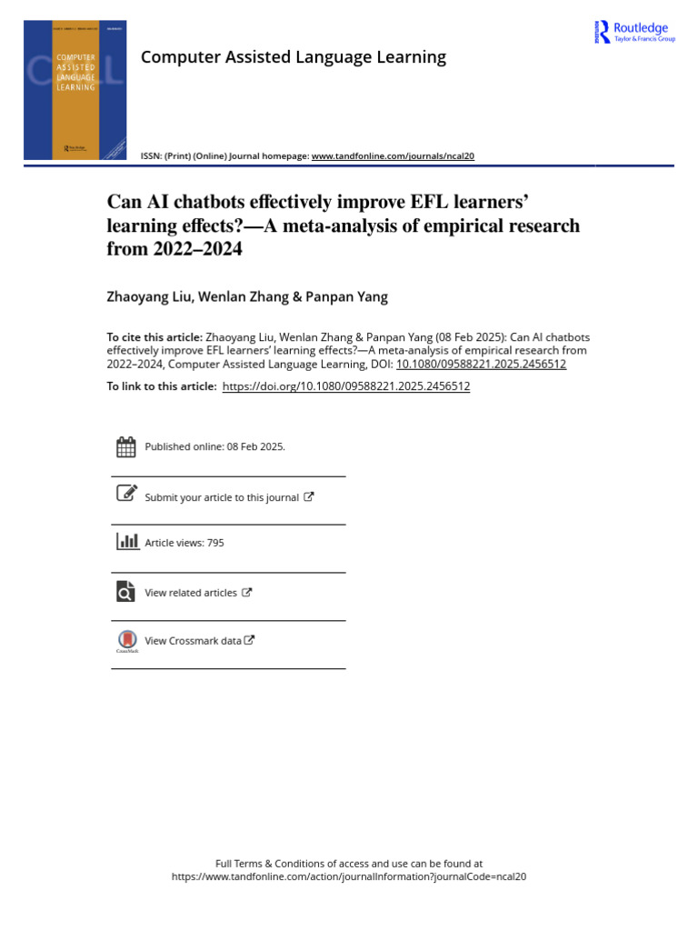 Can AI chatbots effectively improve EFL learners learning effects-A ...