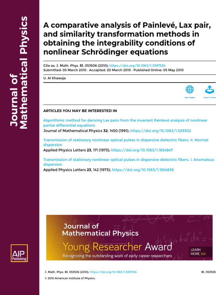A Comparative Analysis of Painlevé, Lax Pair | PDF | Mathematics ...