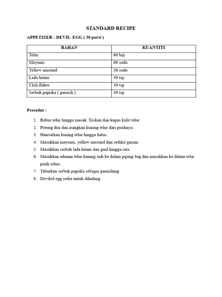 Standard Recipe Catering | PDF
