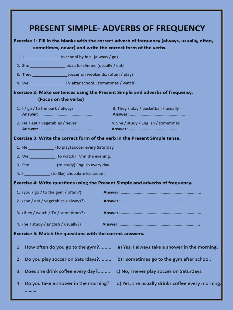 Academic Task - Present Simple Adverbs of Frequency | PDF | Adverb | Verb