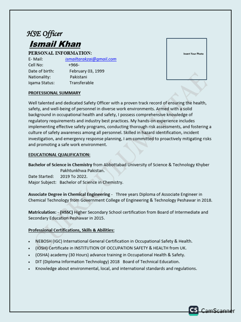 HSE Officer CV Format PDF | PDF | Safety | Occupational Safety And Health