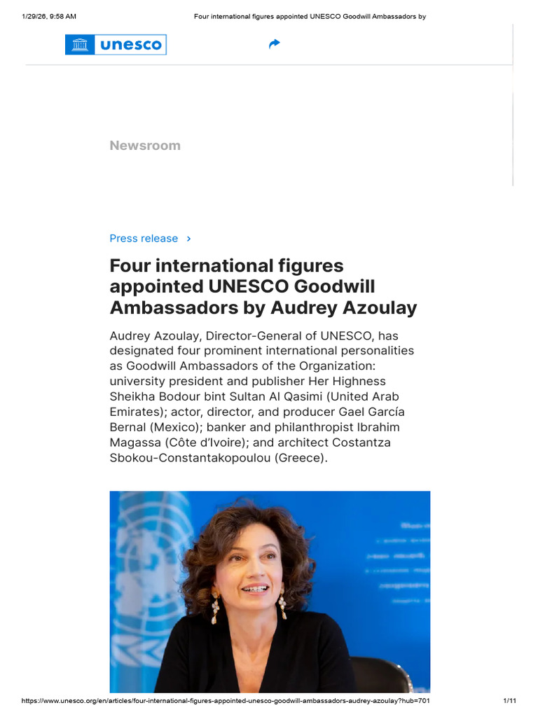 Four international figures appointed UNESCO Goodwill Ambassadors by ...