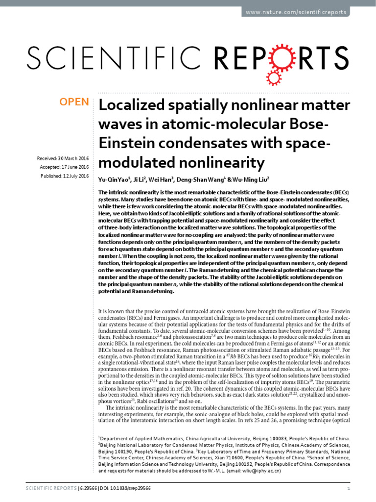 Localized Spatially Nonlinear Matter | PDF | Nonlinear Optics | Soliton