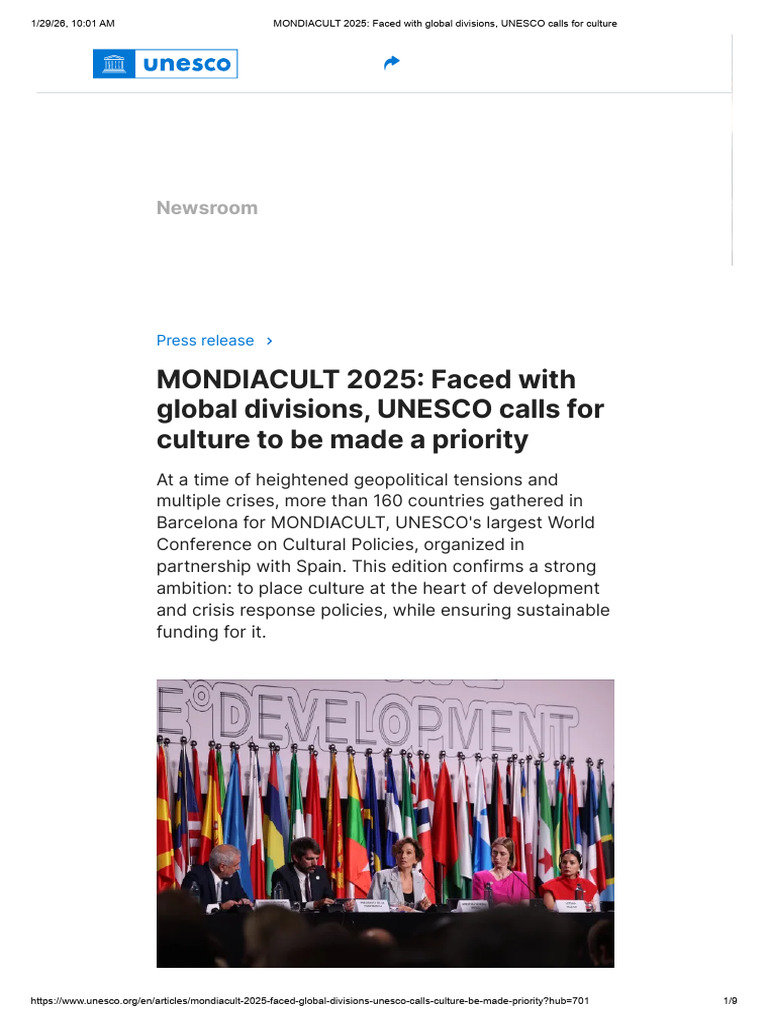 MONDIACULT 2025_Faced with global divisions, UNESCO calls for culture ...