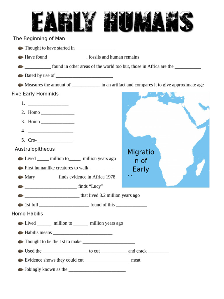 01 - Early Humans Notes Page | PDF | Homo | Paleoanthropology