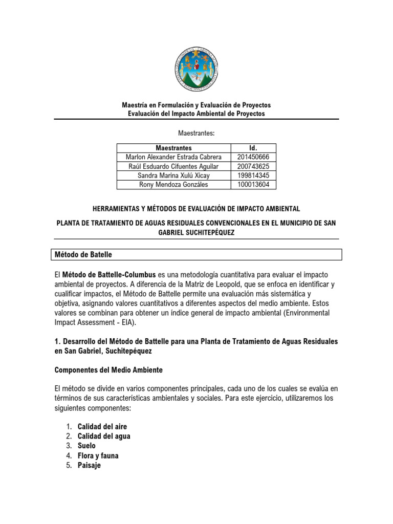 Ptar San Gabriel _ Metodo de Batelle | PDF | La contaminación del aire ...