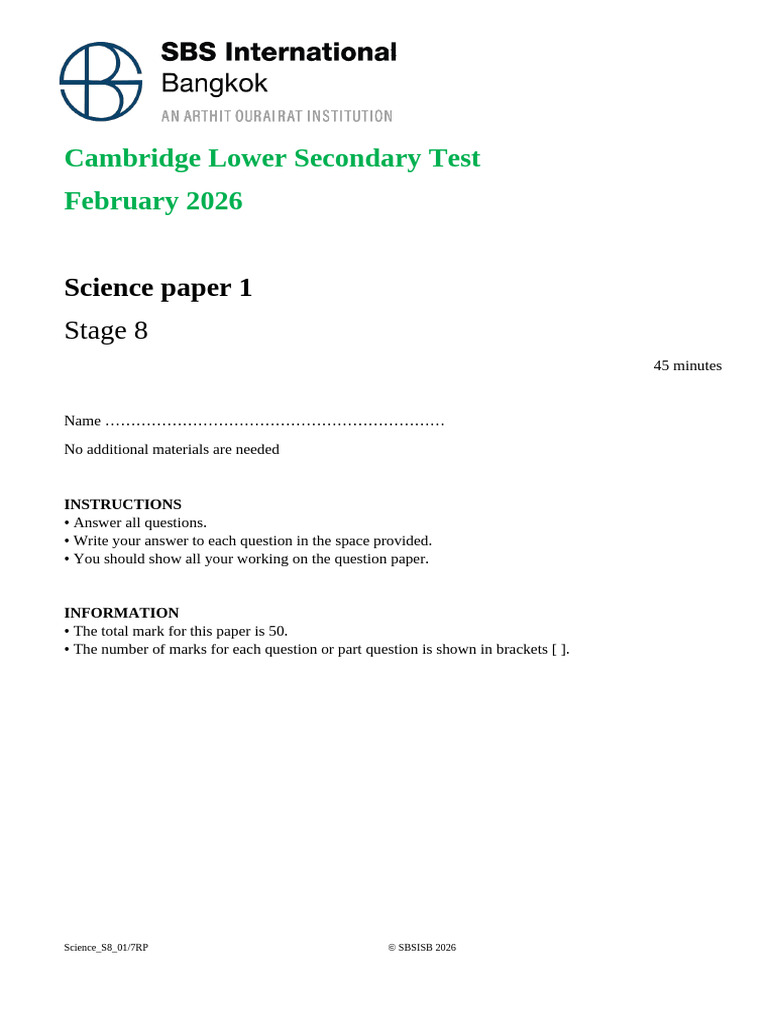 Y8 Paper 1 | PDF | Thorax | Lung