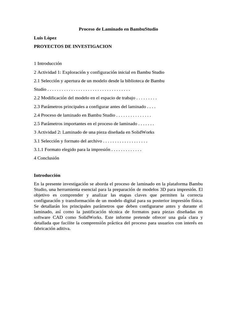 Informe Bambu Studio Luis Lopez | PDF | Laminado (metalmecánica) | Impresora (Computación)
