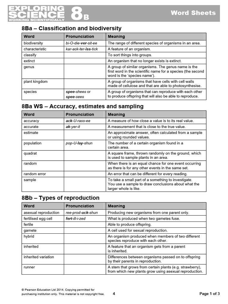 8B Word Sheets | PDF | Sexual Reproduction | Flowers
