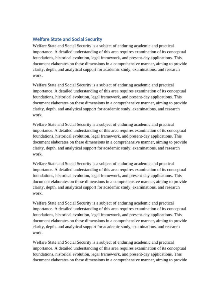 Document 18 Welfare State and Social Security | PDF | Welfare State