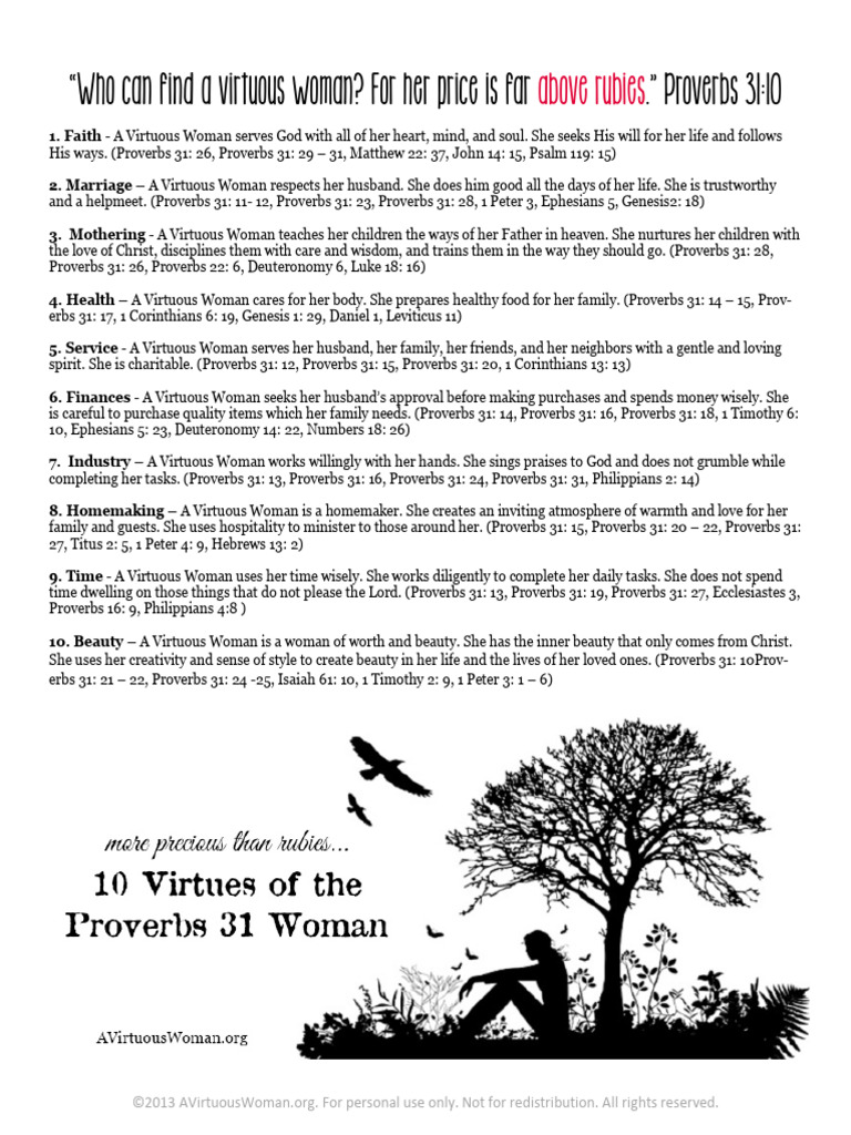 10 Virtues of The p31 Woman | PDF | Book Of Proverbs | Bible Content