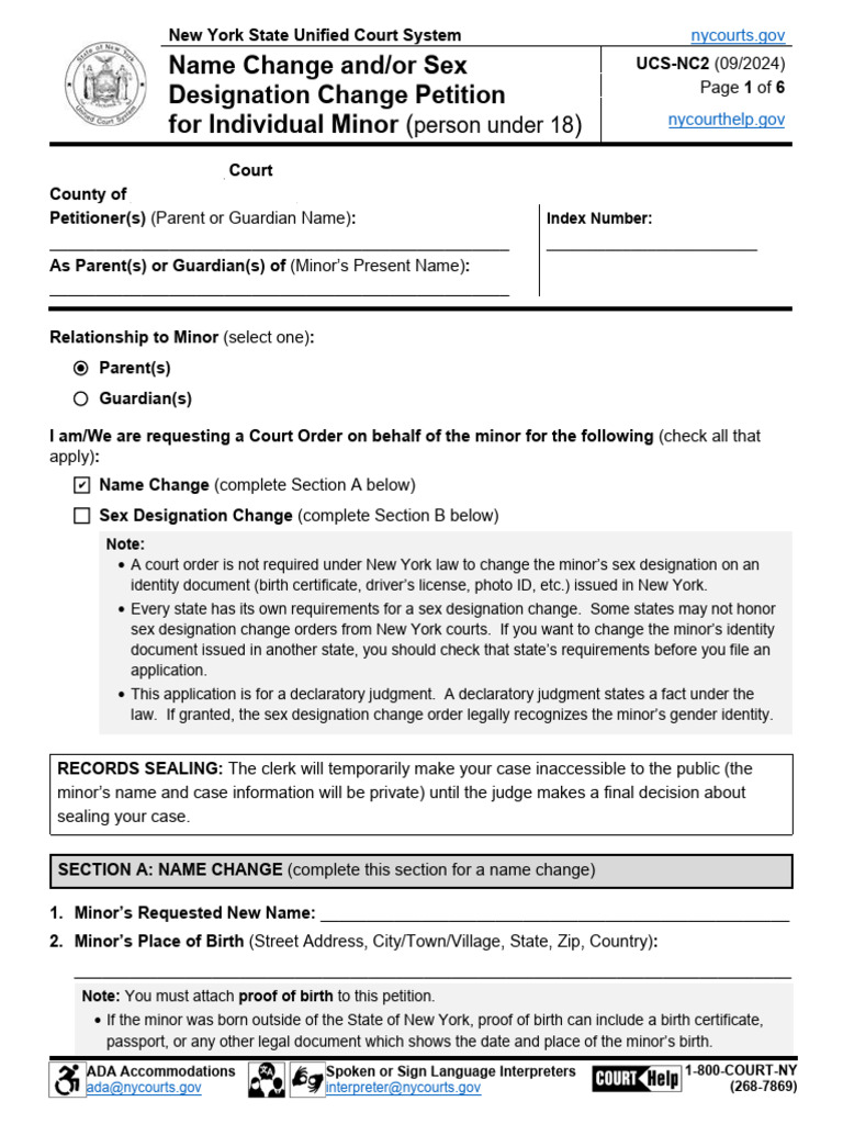 MinorName SexDesignationChangePetition Fillable | PDF | Child Support ...