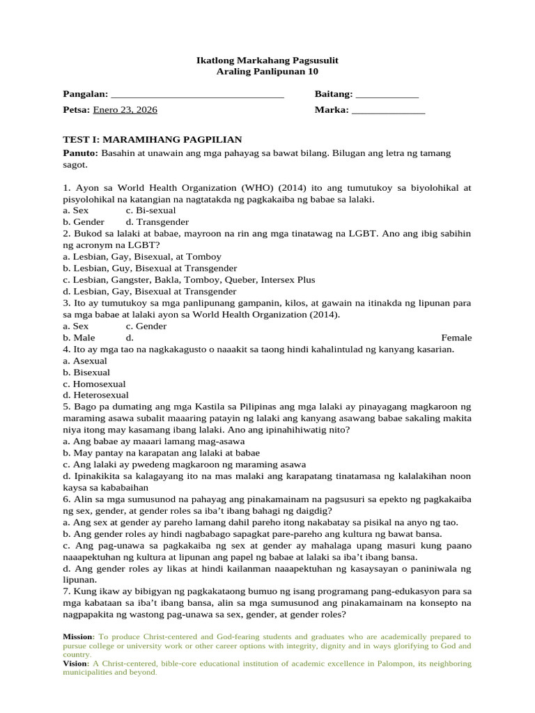 AP 10 EXAM Q3 2025-2026 TQ | PDF