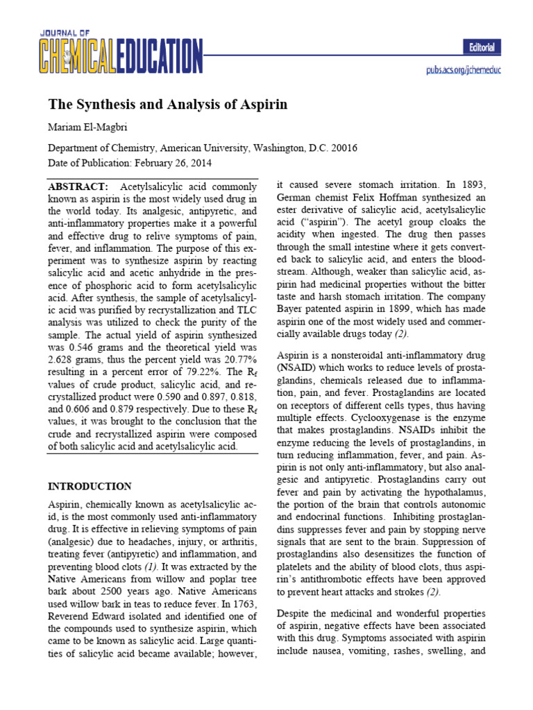 2-The Synthesis and Analysis of Aspirin | PDF | Thin Layer ...