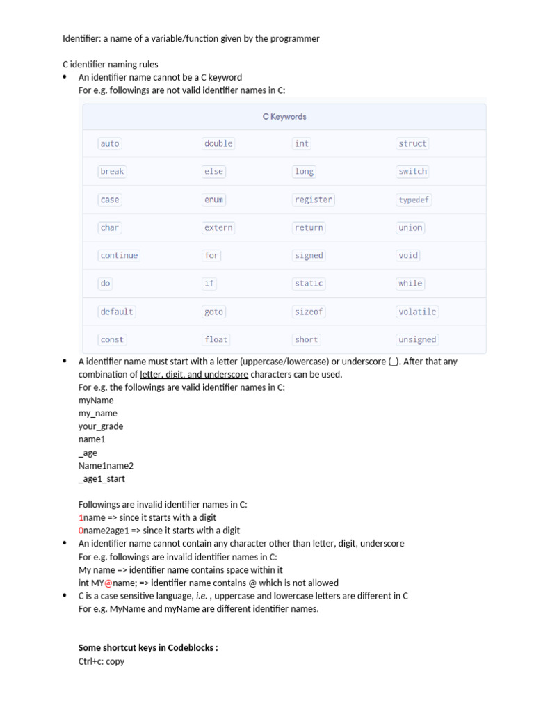 C Programming Basics-2 | PDF | Integer (Computer Science) | Variable ...