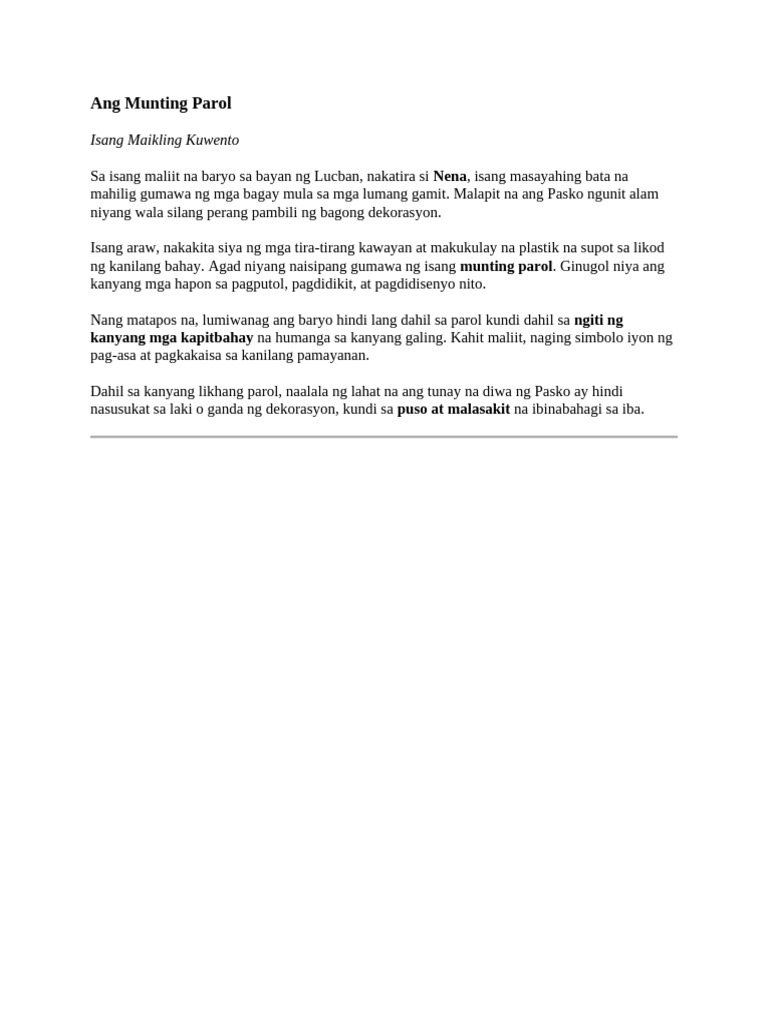 Ang Munting Parol | PDF