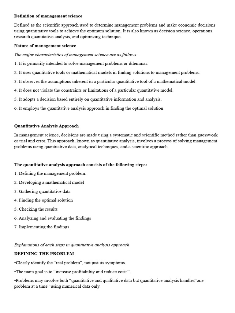 management-science lesson 1 | PDF | Quantitative Research | Statistics