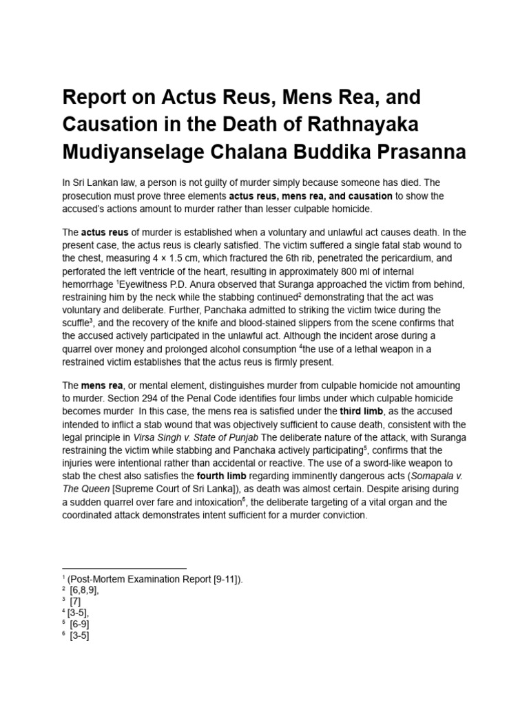 Analysis of Actus Rea, Mens Rea and Causation | PDF | Mens Rea ...