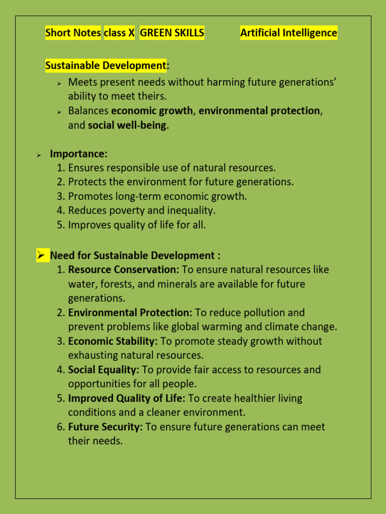 Greenskill Short Notes Class 10 | PDF | Sustainability | Sustainable ...