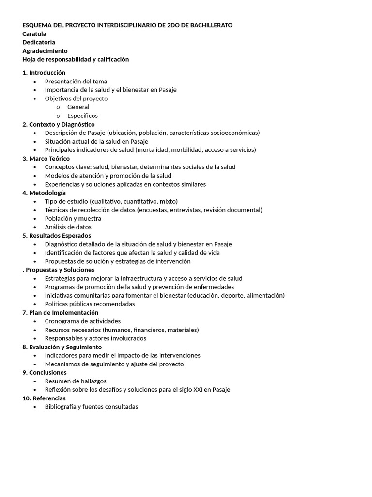 Esquema Del Proyecto Del 2do de Bachillerato | PDF | Cuidado de la salud