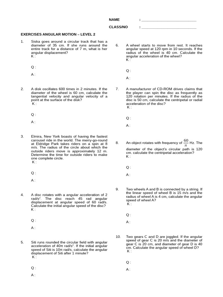 Exercises Angular Motion Level 2 | PDF | Acceleration | Motion (Physics)