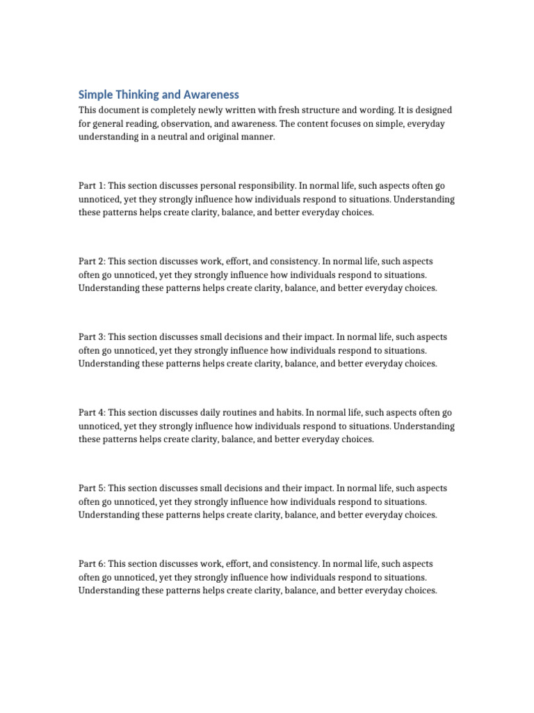 Simple Thinking and Awareness | PDF | Habits | Thought