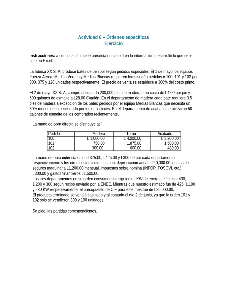 Actividad 6 – Órdenes Específicas - Ejercicio (1) | PDF