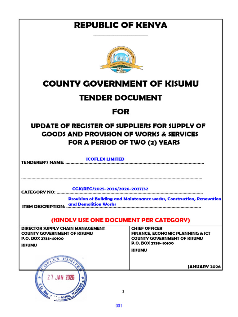 January Tender Doc Update of Suppliers Building | PDF | Bankruptcy
