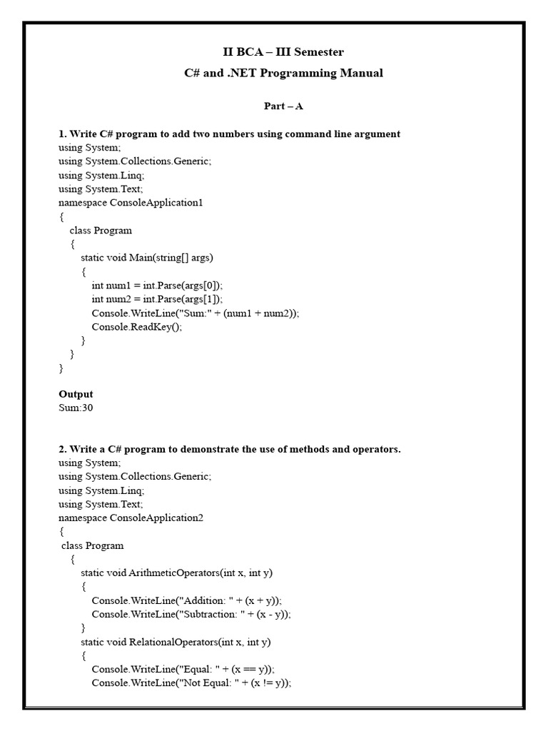 C# Manual | PDF | C Sharp (Programming Language) | Constructor (Object ...