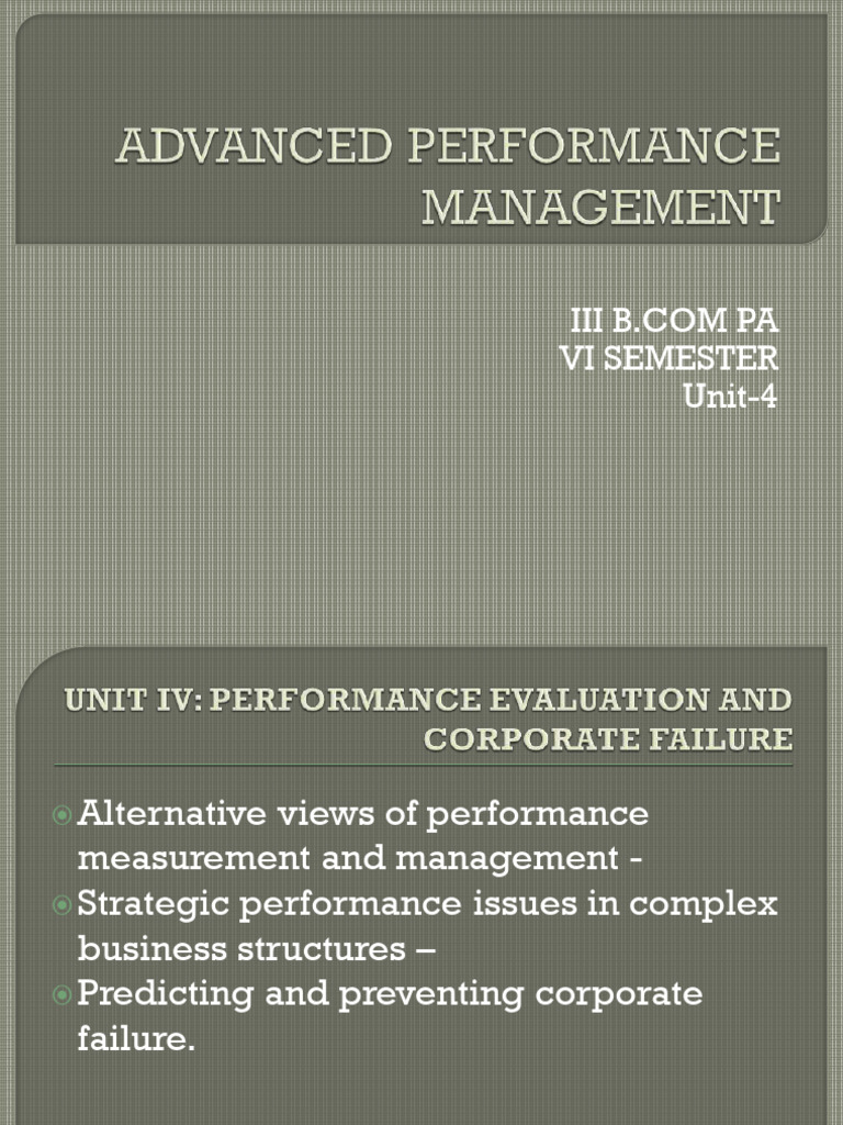 Unit-4 Advanced Performance Management | PDF | Joint Venture | Business