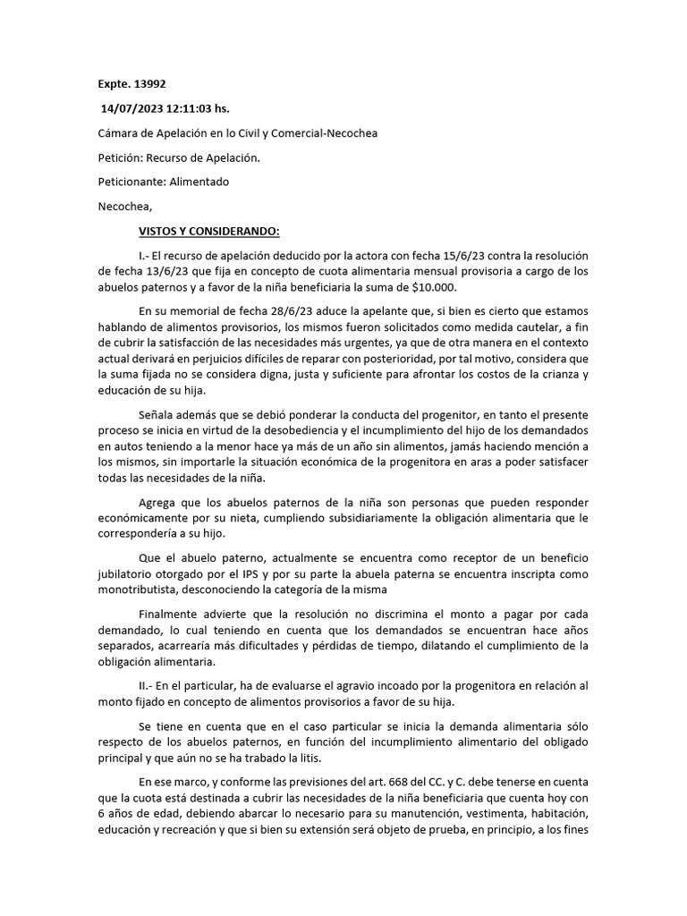 Caso 1 Necochea 14.07.2023 | PDF | Pensión alimenticia | Justicia
