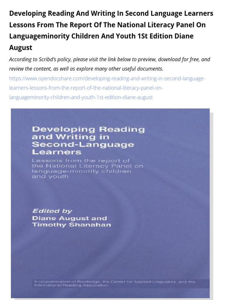 Developing Reading And Writing In Second Language Learners Lessons From The Report Of The ...