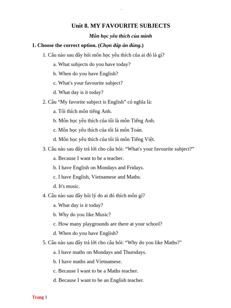 Unit 8. My Favourite Subjects | PDF