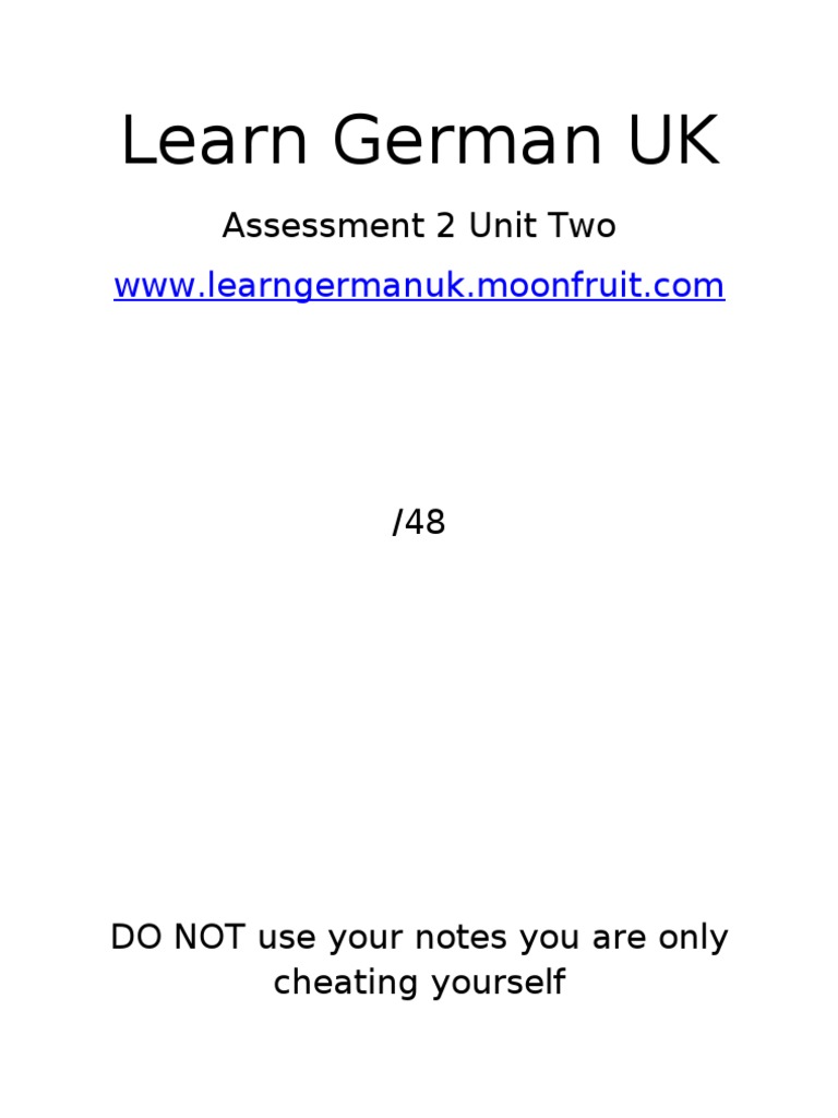 Learn German UK Assessment 2 | PDF | Language Arts & Discipline