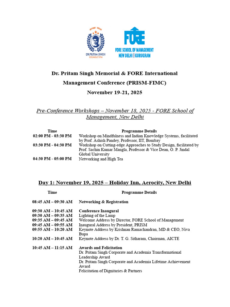 PRISM-FIMC 2025 - Detailed Schedule. | PDF | Supply Chain | Business ...