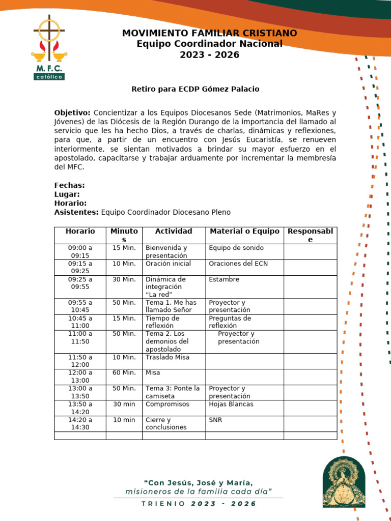 Programa Retiro para ECDP Gómez | PDF