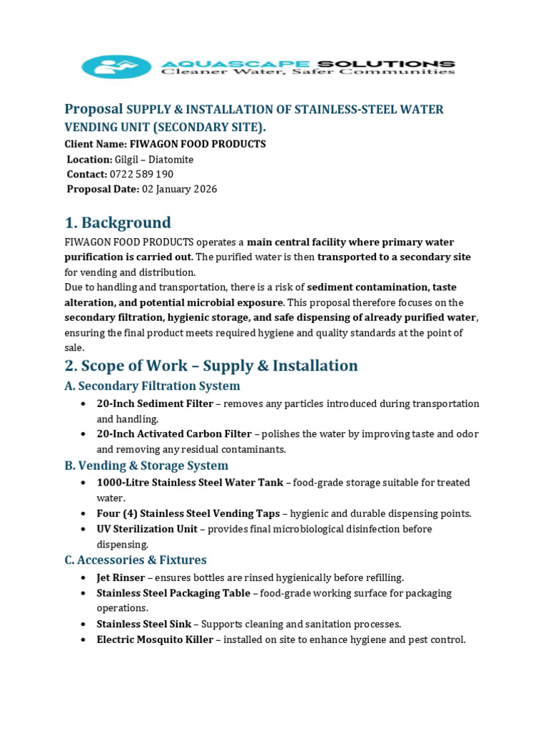 Proposal Supply & Installation of Stainless Steel Water Vending System ...