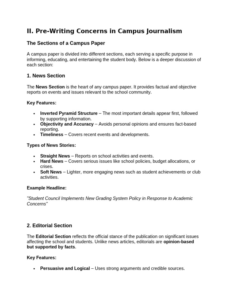 II. Pre-Writing Concerns in Campus Journalism | PDF | Journalism | News