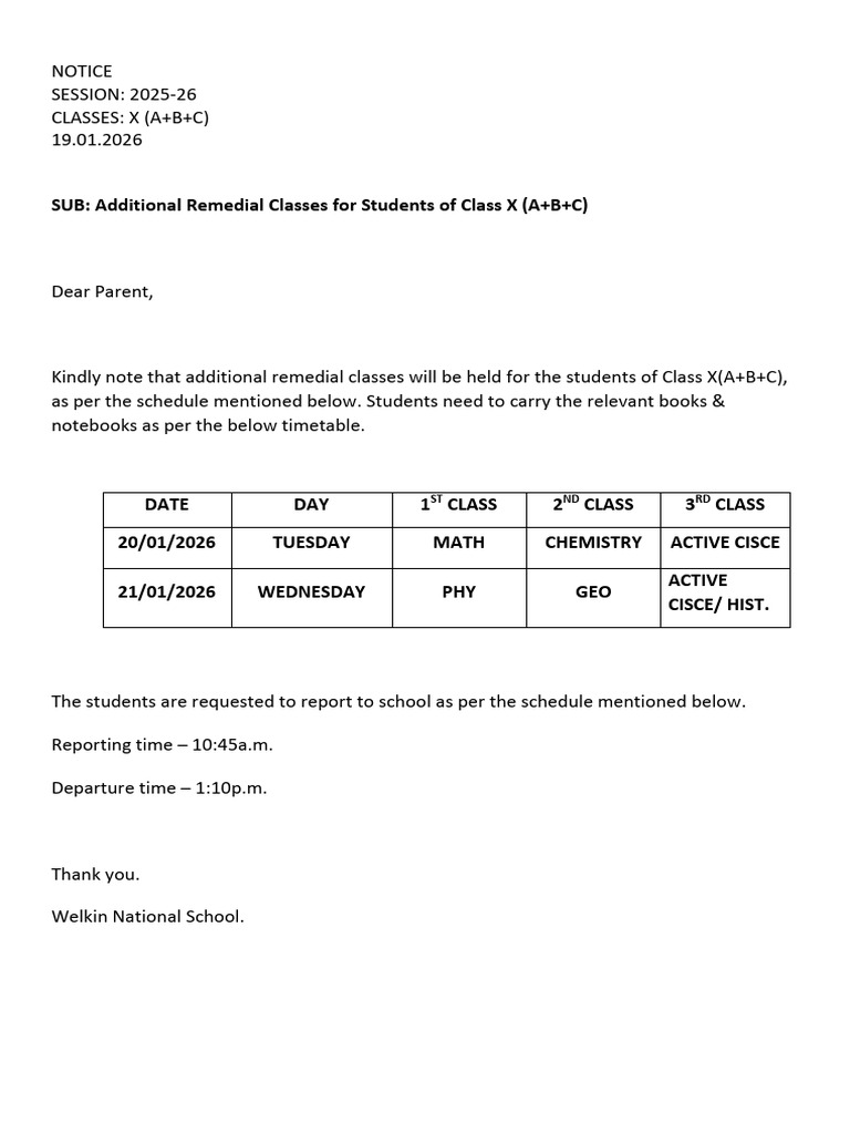x Remedial Class Notice-1 | PDF