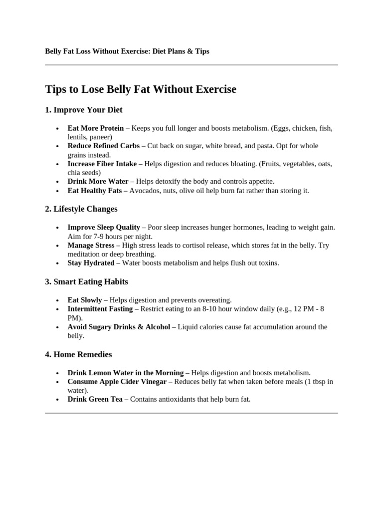 Belly Fat Loss Without Exercise and Diet Plan | PDF | Dieting | Chutney