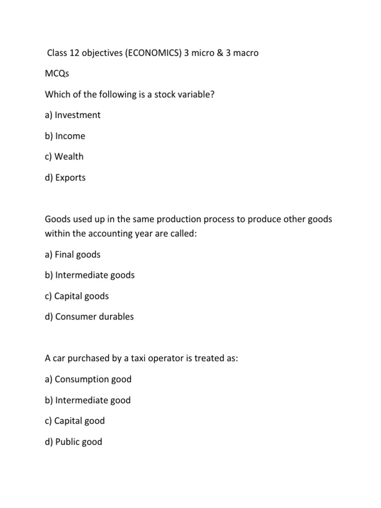 12 Economics Objectives | PDF | Measures Of National Income And Output ...
