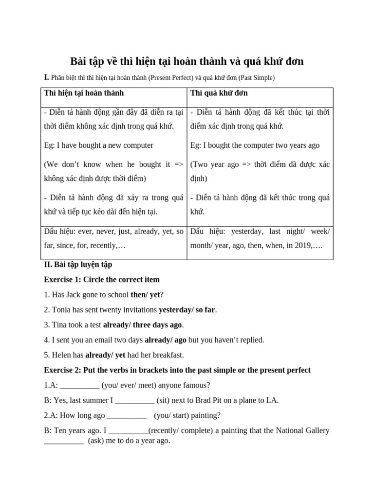 PHÂN BIỆT HTHT - QKĐ | PDF