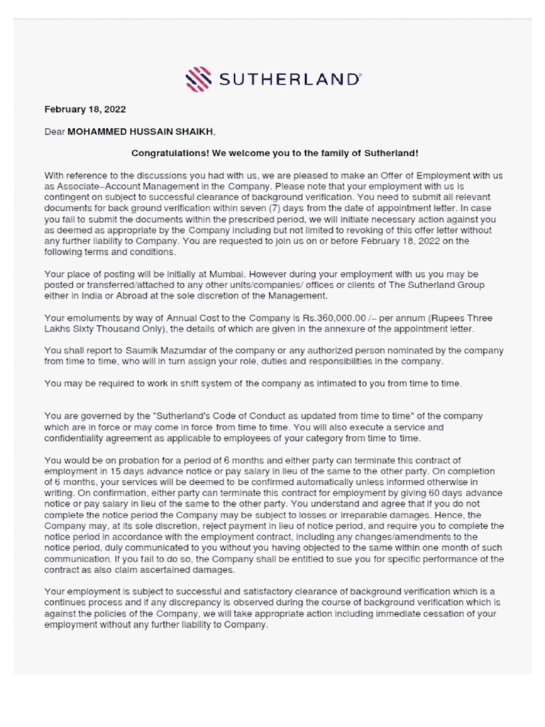 Sutherland Global Services Talent Acquisition | PDF