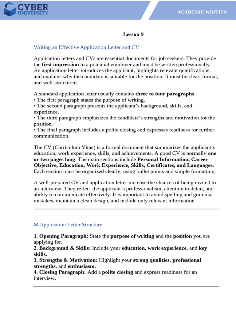 Application Letter a Good Sample of CV | PDF | Learning | Cognition