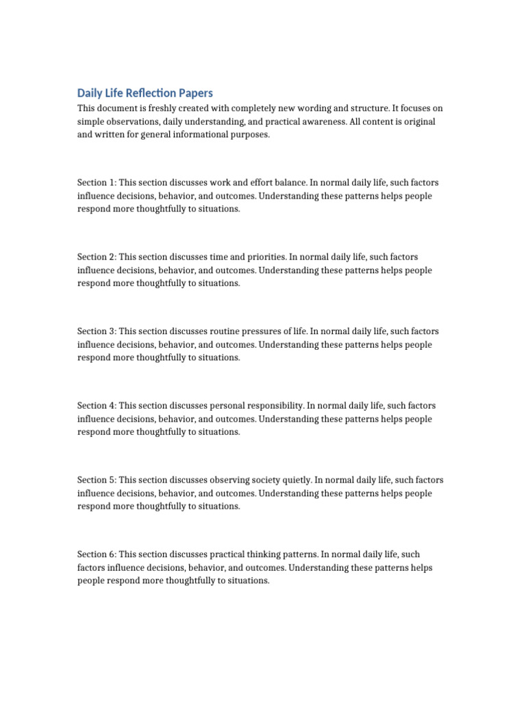 Daily Life Reflection Papers | PDF | Behavior | Habits