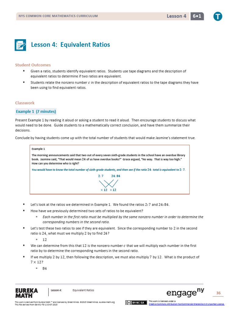 Math g6 m1 Topic a Lesson 4 Teacher | PDF | Ratio | Creative Commons License