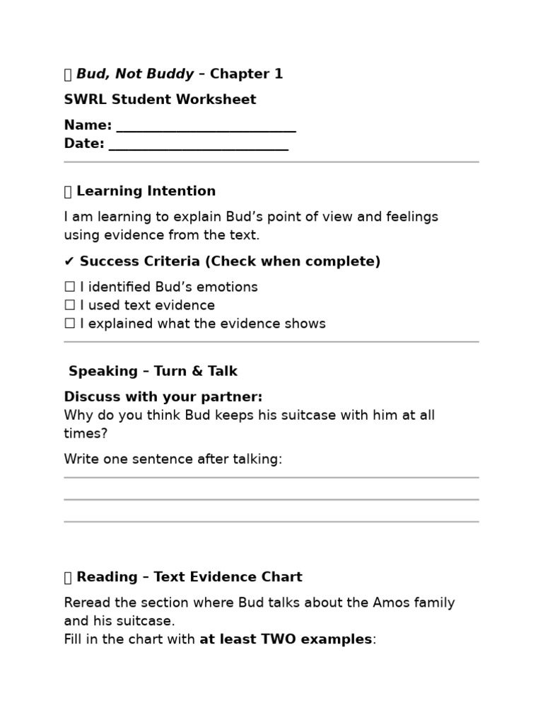 Bud Not Buddy Chapter 1 | PDF