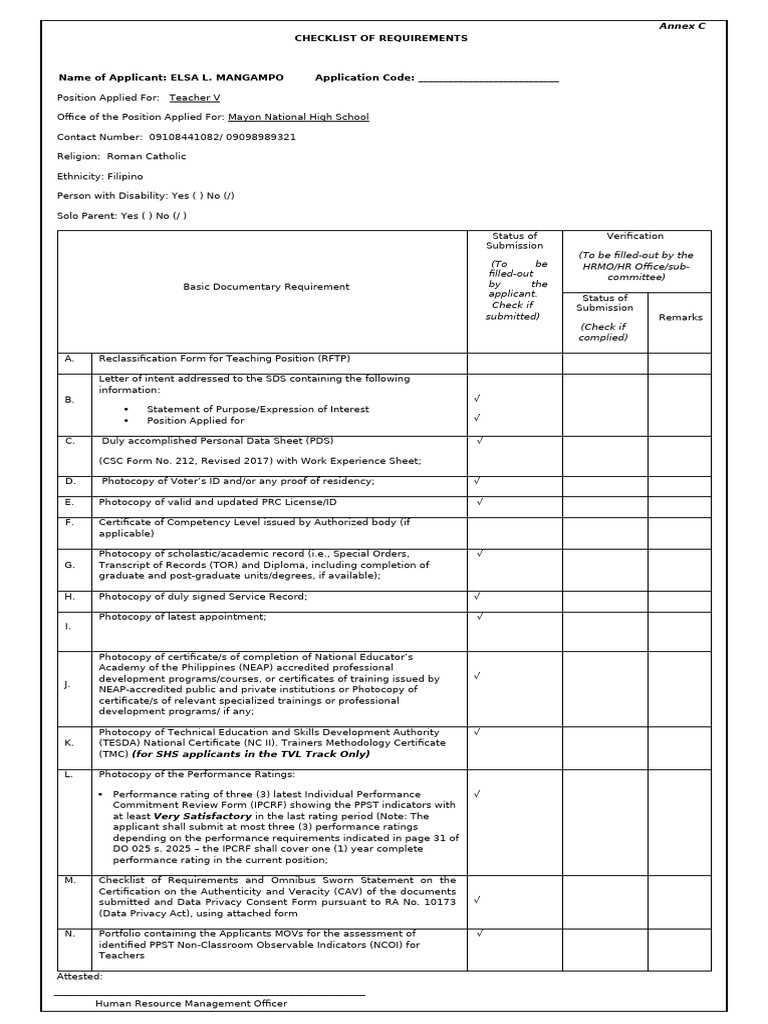 ANNEX C Checklist of Requirements and Omnibus Sworn Statement | PDF