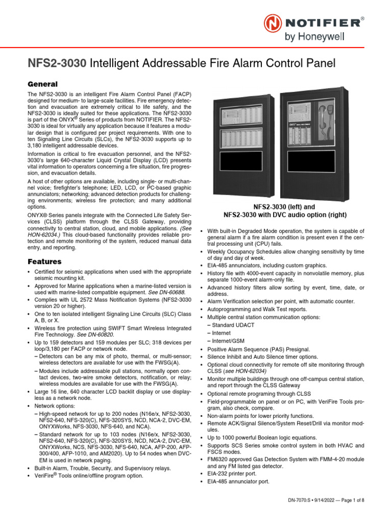 NFS2-3030 Intelligent Addressable Fire Alarm Control Panel | PDF ...